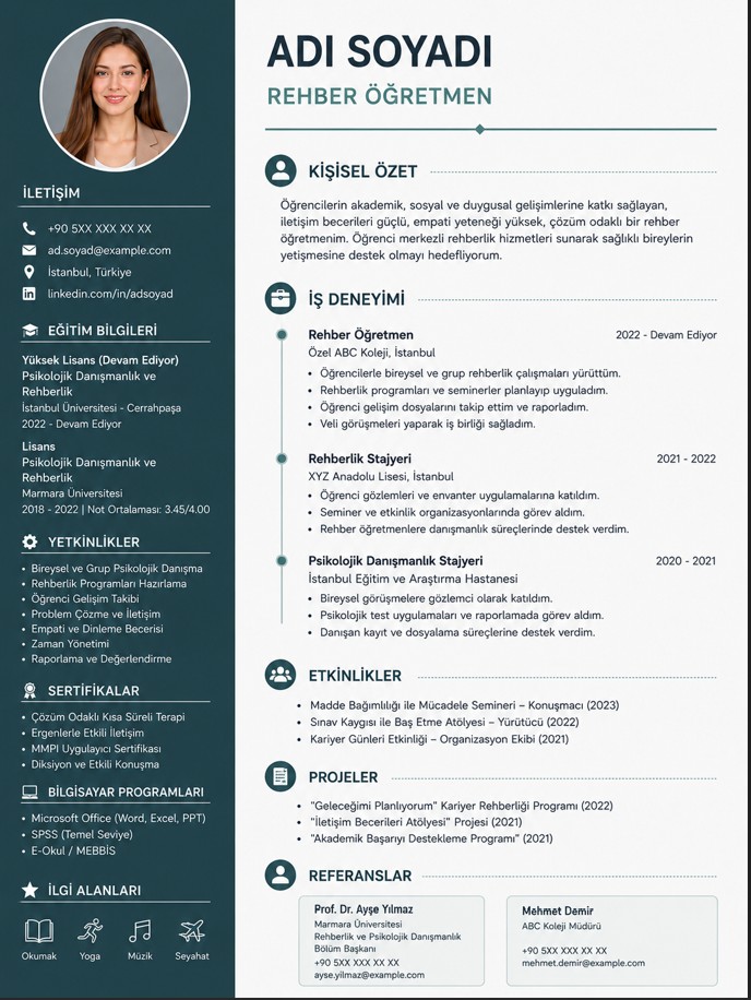 Rehber Öğretmen CV’si Nasıl Hazırlanır? Rehber Öğretmen CV Örneği ...